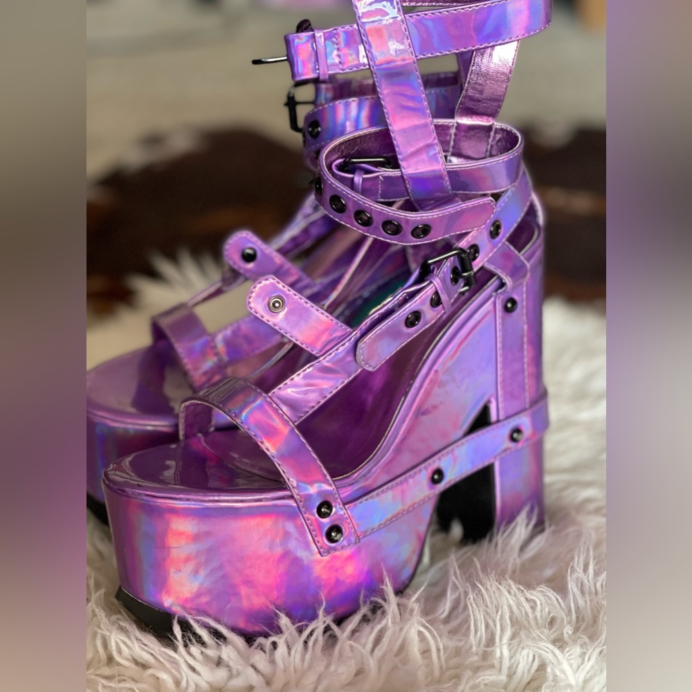 Purple Holographic Rave Platform Boots/Heel/Sandals 7… - Gem